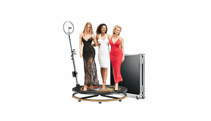 MWE 360 Photo Booth Machine for Parties with Flight Case,RGB Strip Light,Software APP Remote ...
