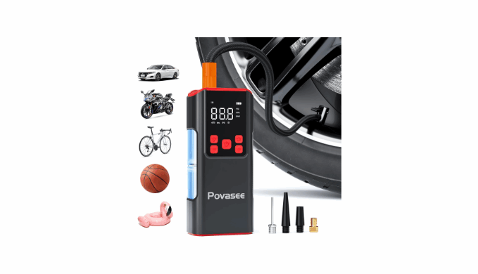 Tire Inflator Portable Air Compressor Povasee 150PSI Portable Air Pump ...