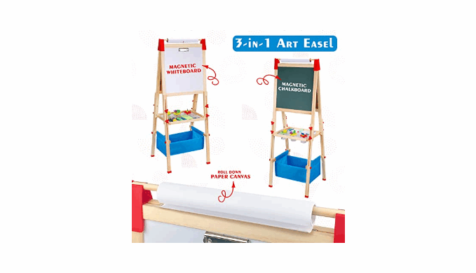 3-in-1 Adjustable Kids Art Easel,Toddler Easel with Magnetic Whiteboard ...