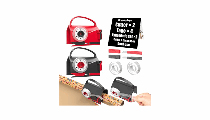 Wraprocut (2-Pack) Wrapping Paper Cutter & Tape Dispenser Dual Use with ...