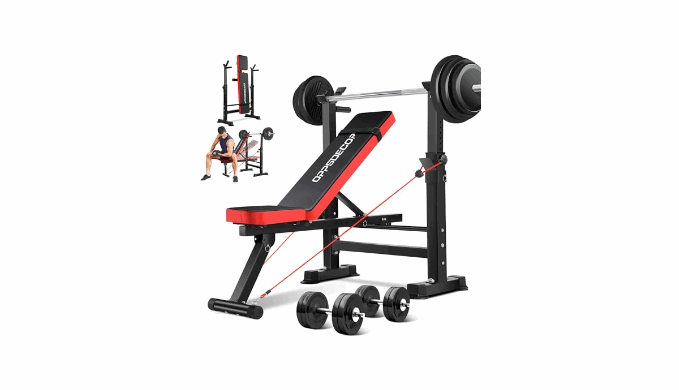 OPPSDECOR 660lbs 6 in 1 Weight Bench Set with Squat Rack, Workout Bench ...