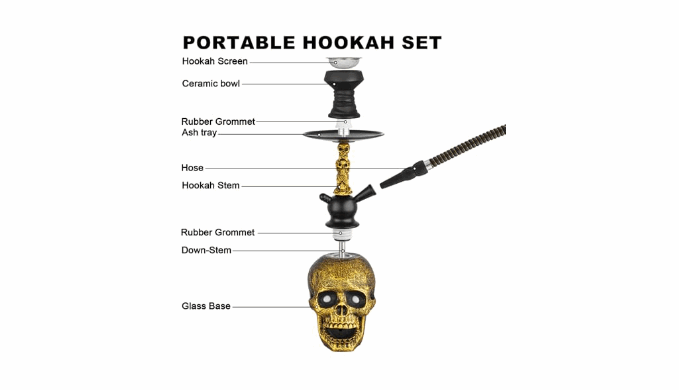 Skull Hookah Set – Unique Skull Glass Base Shisha Kit with Silk Rubber ...