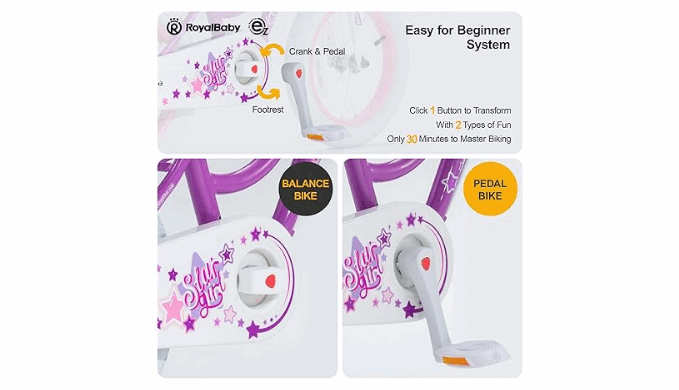 RoyalBaby EZ Stargirl Kids Bike,Easy Learn to Biking,14 Inch Bicycle,Beginners Girls Bicycle for ...