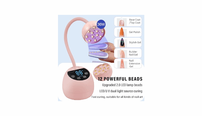 PHAIN U V LED Nail Lamp, 36W Mini Cordless Gel x Nail Lamp Flash Cure, Auto Sensor Gooseneck ...