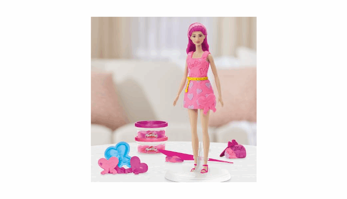 Play-Doh Barbie Hearts and Hair Set, Make Doll Clothes with Modeling ...