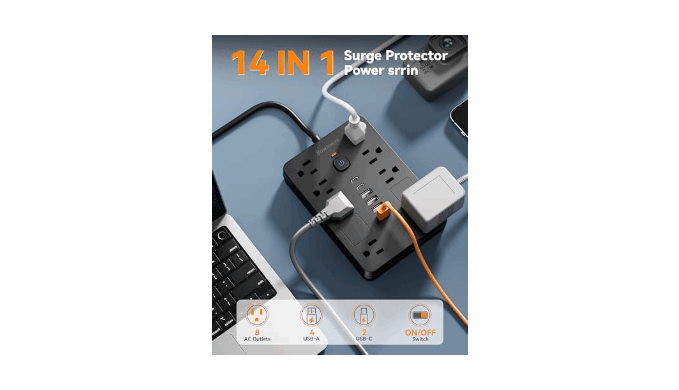 Bawmwim Surge Protector Power Strip - 8 Outlets(1850W/15A) with 6 USB ...