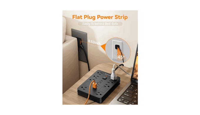 Bawmwim Surge Protector Power Strip - 8 Outlets(1850W/15A) with 6 USB Ports（2 USB C, 6FT Flat ...