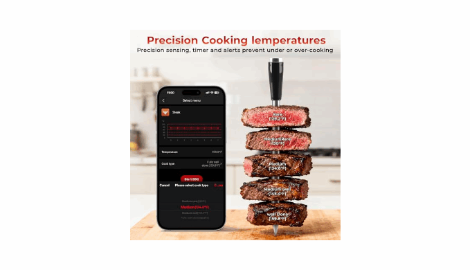 LNN Smart Bluetooth Wireless Meat Thermometer with Probe | Long Range ...