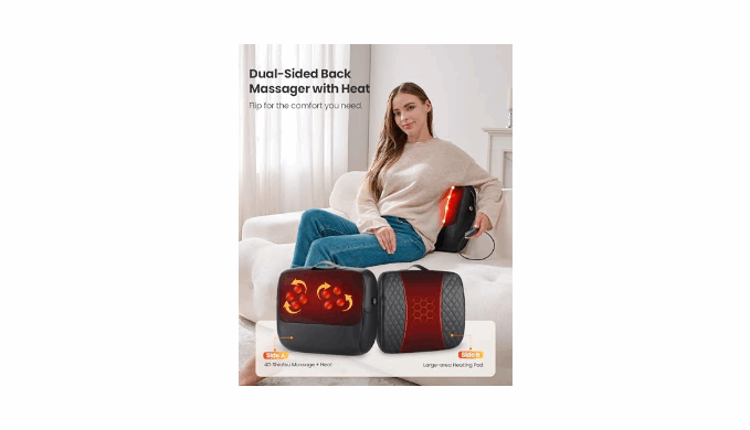 KNQZE 3-in-1 Shiatsu Back Massager with Heat & Lumbar Support, 4D ...