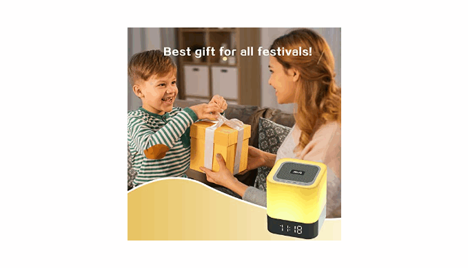 Aisuo Night Light-5 in 1 Bedside Lamp with Bluetooth Speaker, 12/24H ...