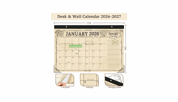 Desk Calendar 2026-2027, 18 Months Calendar Runs from January 2026 to ...