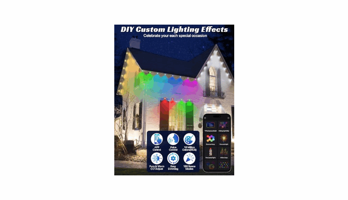 XXKJTO Permanent Outdoor Lights 100FT 72 Triple-Led Smart RGB Outside ...