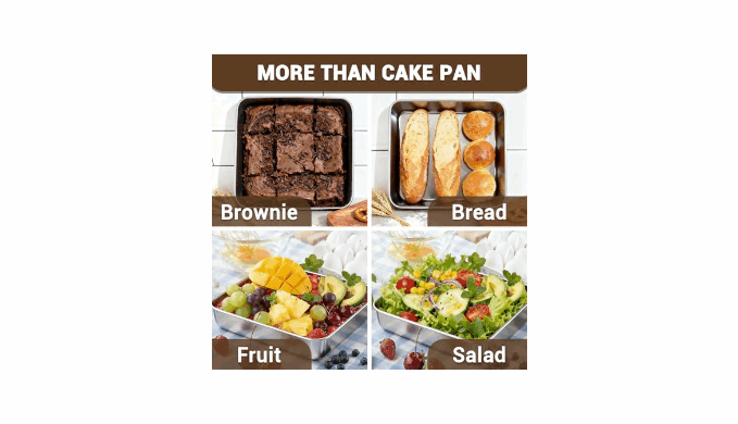 Gymdin 6,8,9 Inch Square Cake Pan Set of 3 - Non-Toxic Stainless Steel ...