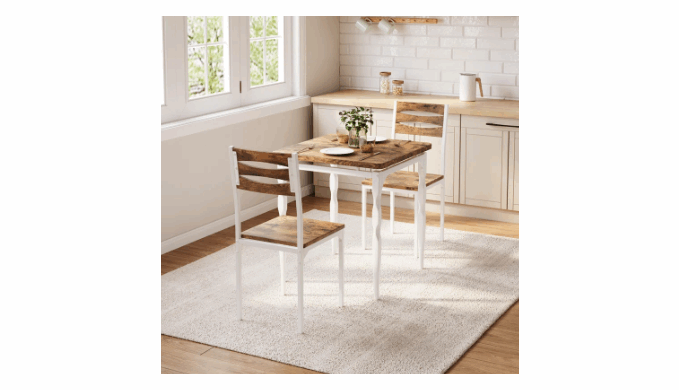 Dining Table Set for 2, 3-Piece for Small Spaces, Round Table with ...