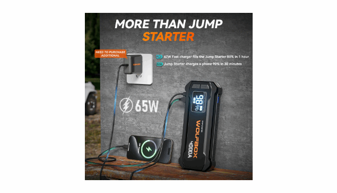 WOLFBOX JS24 4000A Portable Jump Starter Battery Pack Power Bank W/ LED ...
