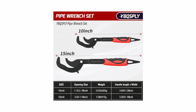 YBQSPLY Pipe Wrench Set, 10” and 15” Self Adjusting Wrench 2-Piece ...