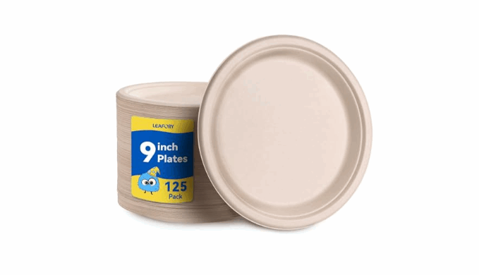 Leafory 9 Inch Compostable Paper Plates 125 Pack – Heavy Duty, Eco ...