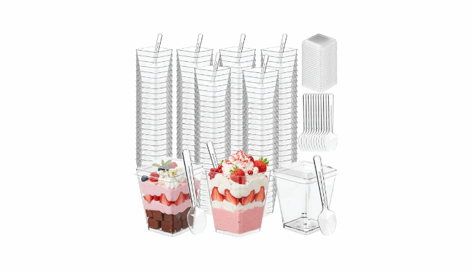 100 Pack 5 oz Clear Plastic Dessert Cups with Lids & Spoons, Reusable ...