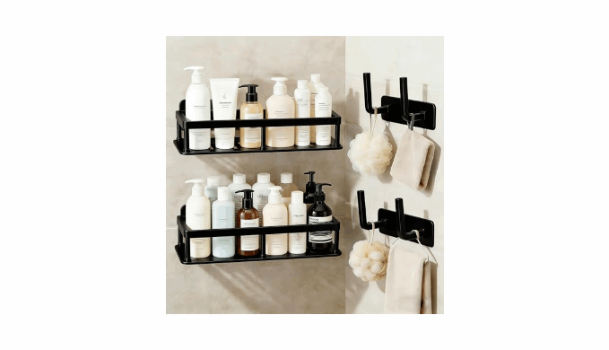 ACEXINYAN 2pc Wall Mounted Storage Rack with Hook Rack, No Drill ...