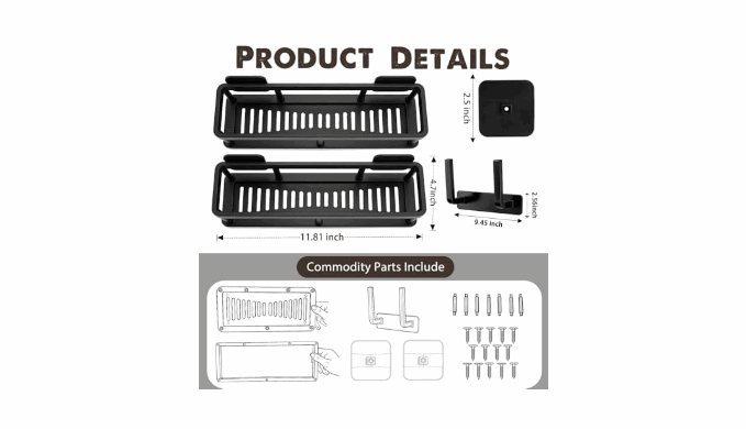 ACEXINYAN 2pc Wall Mounted Storage Rack with Hook Rack, No Drill ...