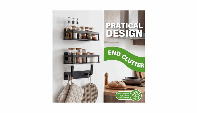 ACEXINYAN 2pc Wall Mounted Storage Rack with Hook Rack, No Drill ...