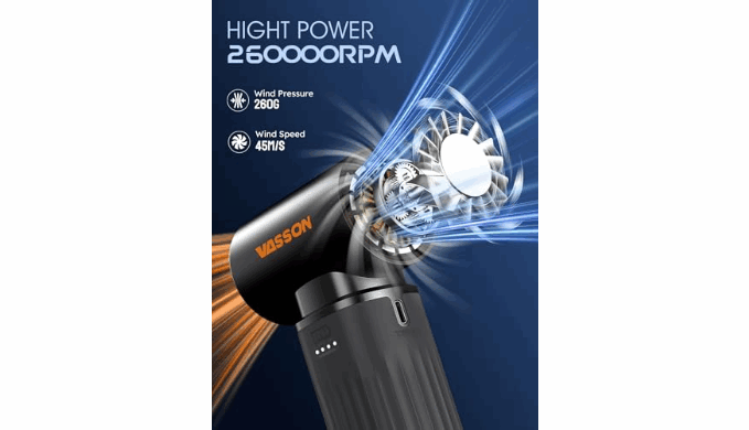 Compressed Air Duster, 260000RPM Cordless Electric Air Blower with ...