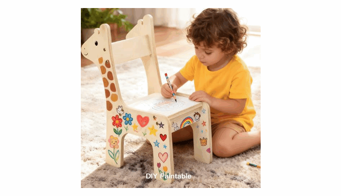 Lingle Premium Wooden Kids Chair, Adorable Deer Shaped Design, DIY ...