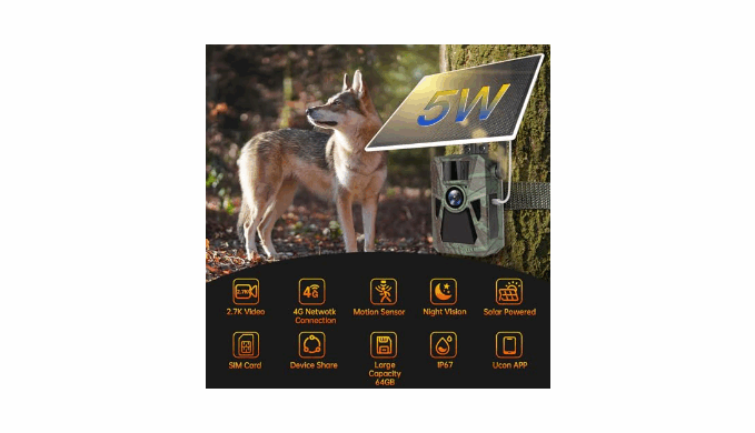 FKPCAM Solar 4G Cellular Trail Camera –4K 48MP, Built-in 7500mAh ...