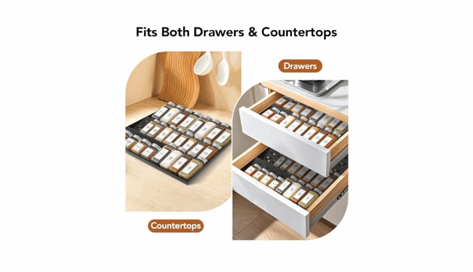 DIOLOVE 2-Pack Expandable Spice Drawer Organizer (11″-22″), 3-Tier ...