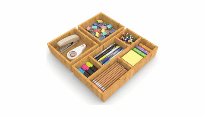 KOCWELL Bamboo Desk Drawer Organizer with Removable Dividers,Multi-Use ...