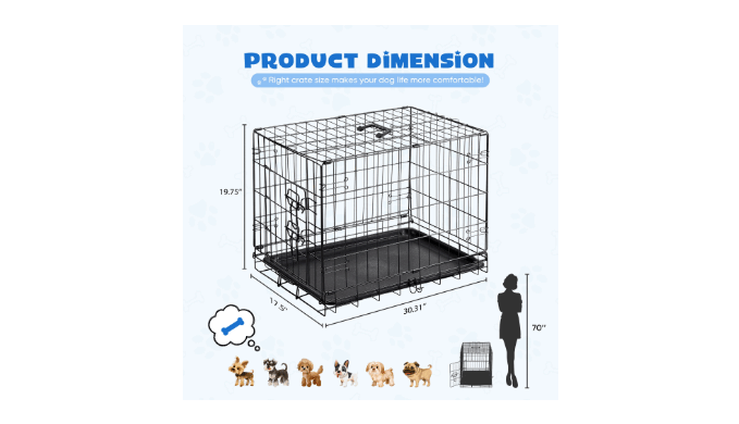 EDX Medium Dog Crate, 30″ Single Door Folding Metal Wire Dog Cage with ...