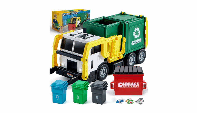 Garbage Truck Set, 16″ Large Trash Truck Toys for Boys with Trash Can ...