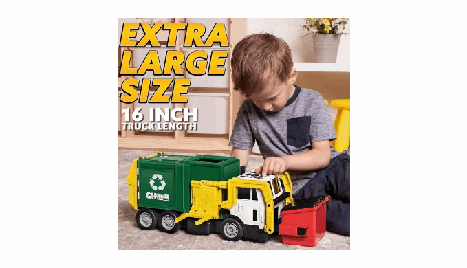 Garbage Truck Set, 16″ Large Trash Truck Toys for Boys with Trash Can ...