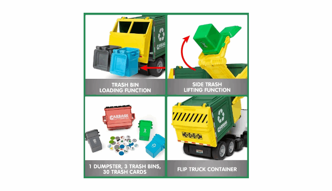 Garbage Truck Set, 16″ Large Trash Truck Toys for Boys with Trash Can ...