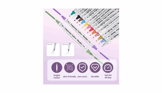 Funtigee Temporary Tattoo Markers for Skin, 15 Body Markers + 4 Large ...