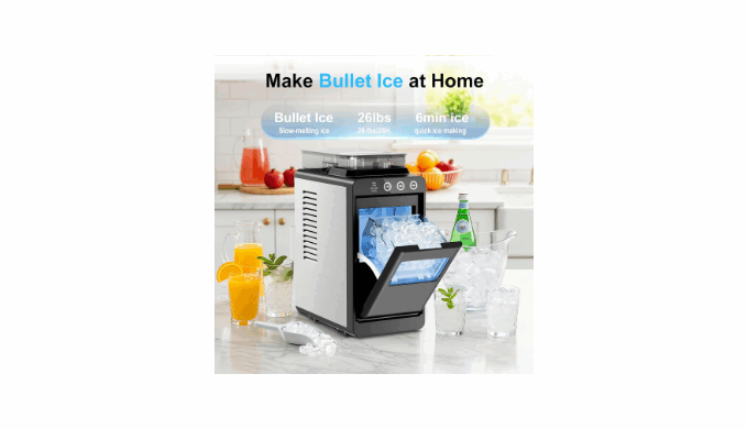 Kismile Countertop Ice Maker, 6‑Min Fast Bullet Ice Machine, 26lbs/24H ...